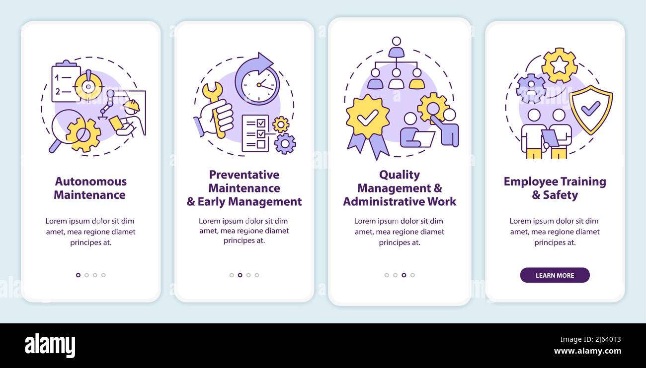 Total productive maintenance onboarding mobile app screen Stock Vector ...