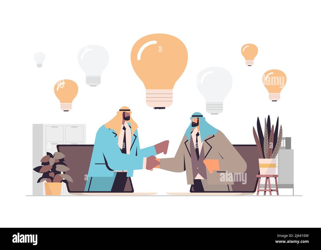 arab businesspeople brainstorming and shaking hands during meeting ...