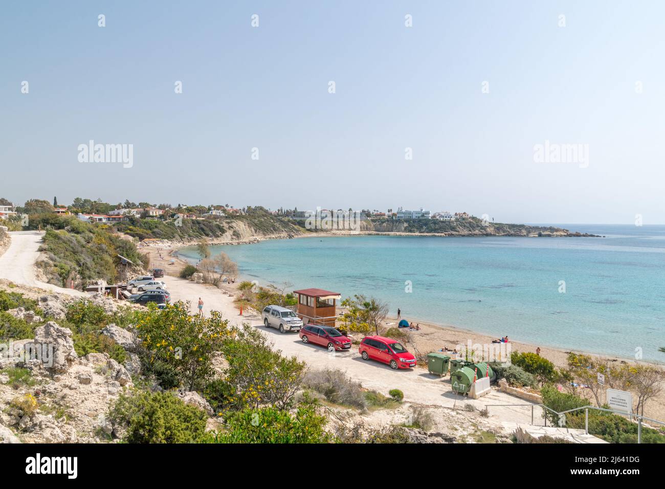 Peyia, Cyprus - April 2, 2022: Panoramic view of Sandy beach of Coral ...