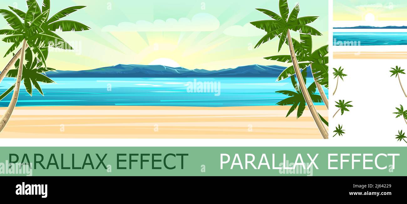 Beach. Seaside landscape with parallax effect. Tropical trees by the ...