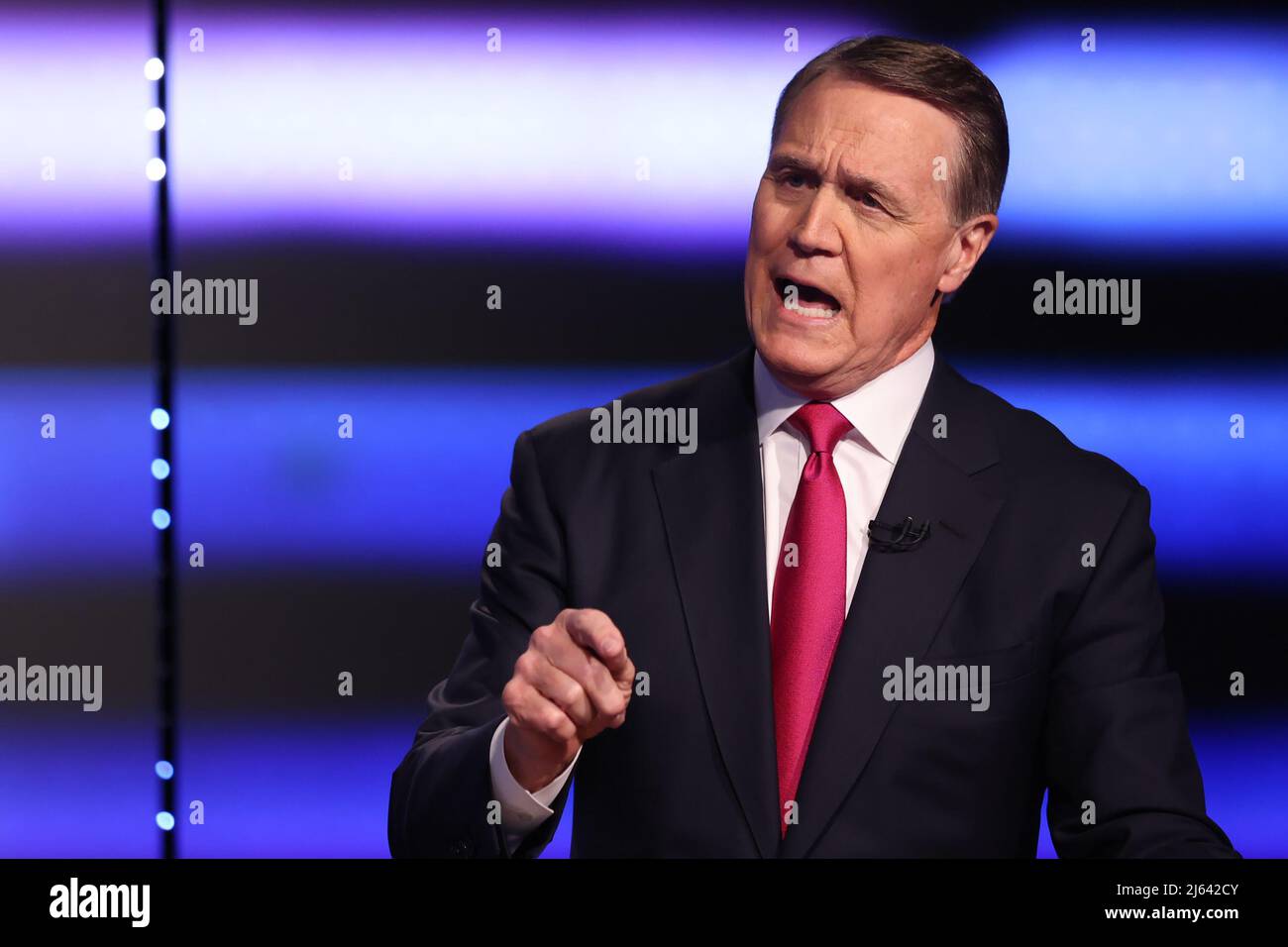 Atlanta, USA. 24th Apr, 2022. Former Sen. David Perdue reacts during ...