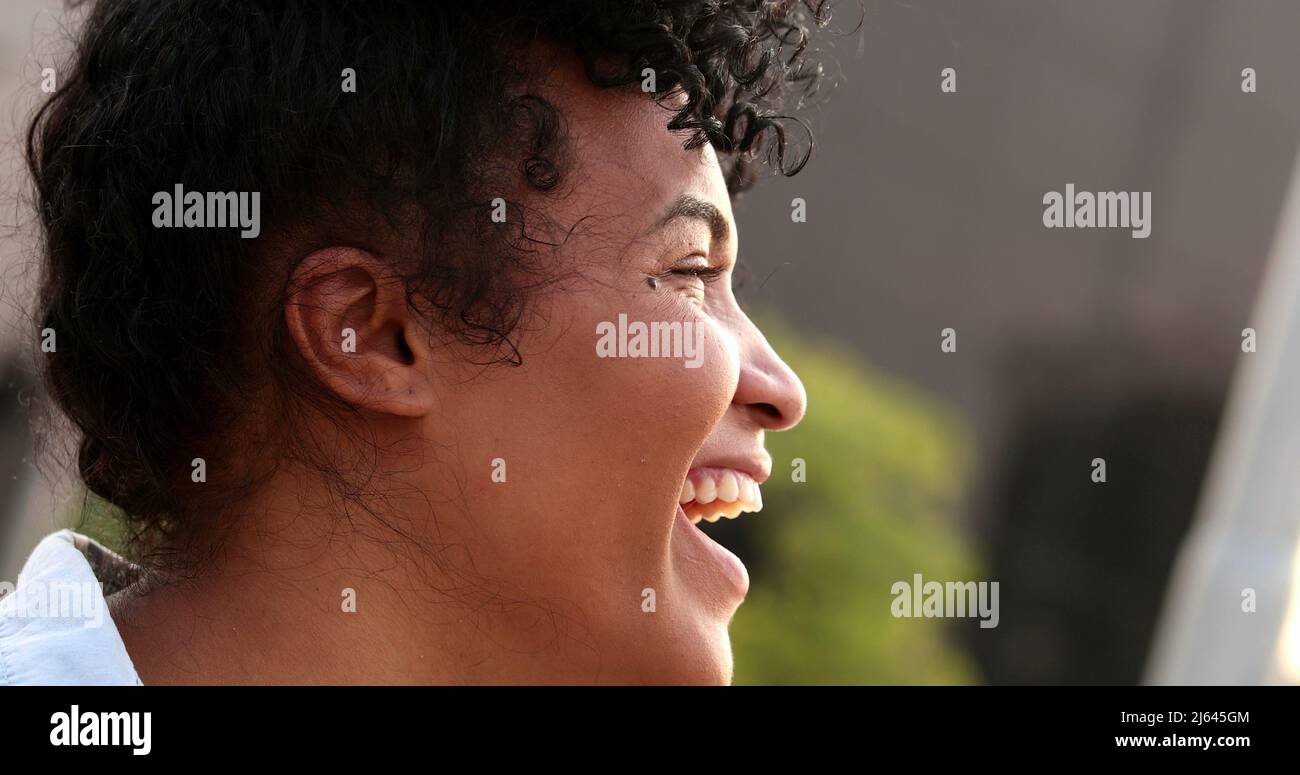 Happy joyful young woman spontaneous smile and laugh Stock Photo - Alamy