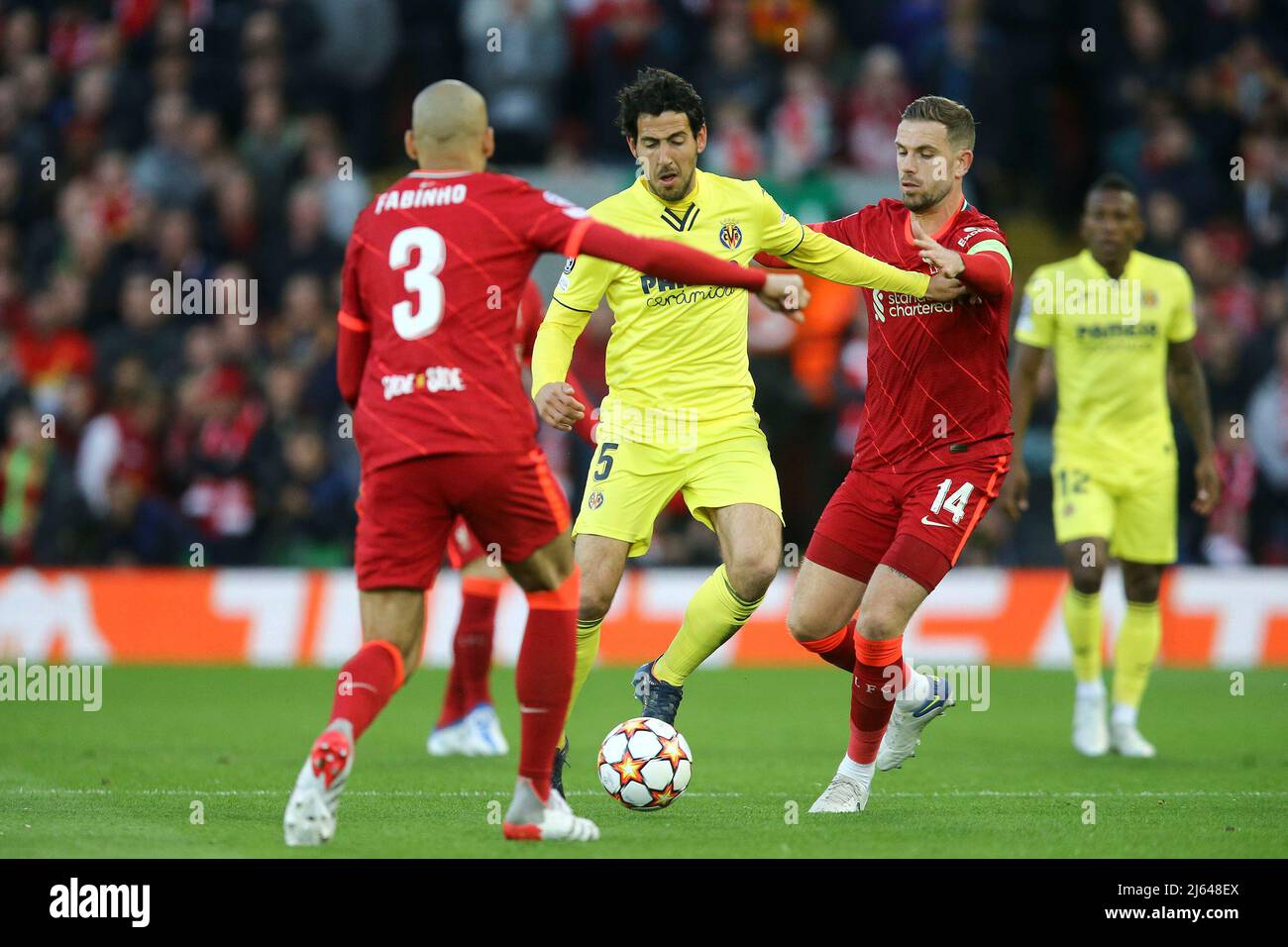 Soccer match between liverpool and villarreal at anfield stadium hi-res ...