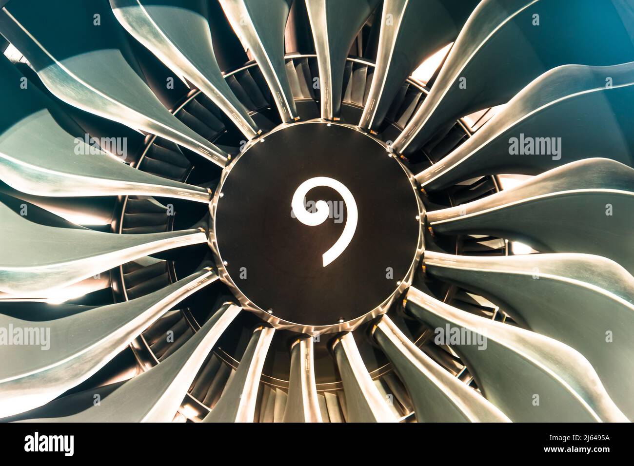 Aircraft engine vane blades close up contrast sun light Stock Photo - Alamy