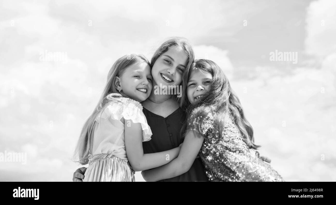 pretty teen girls embrace together outdoor, togetherness Stock Photo ...