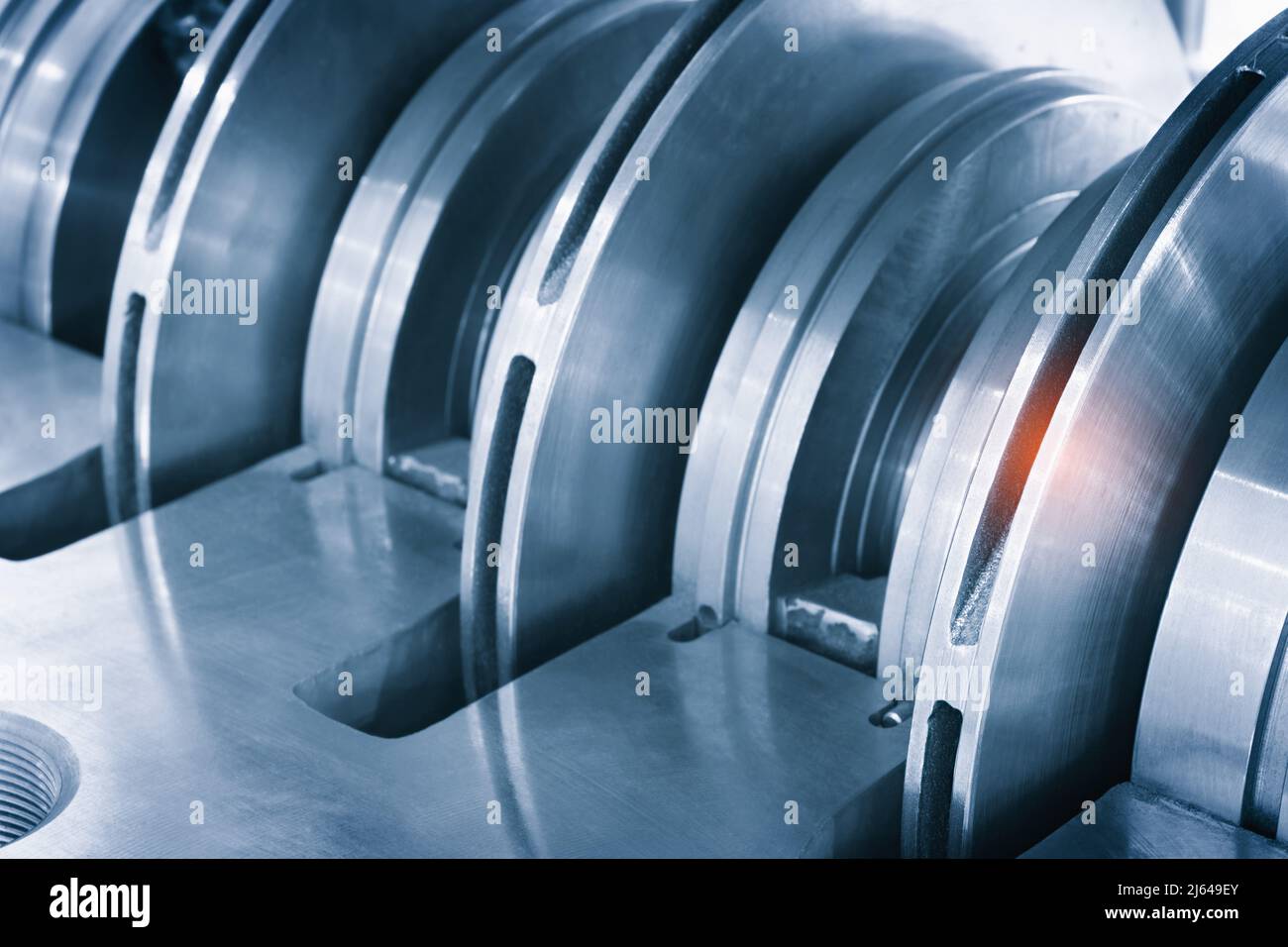 close up detail cross section impeller inside of electric centrifugal ...