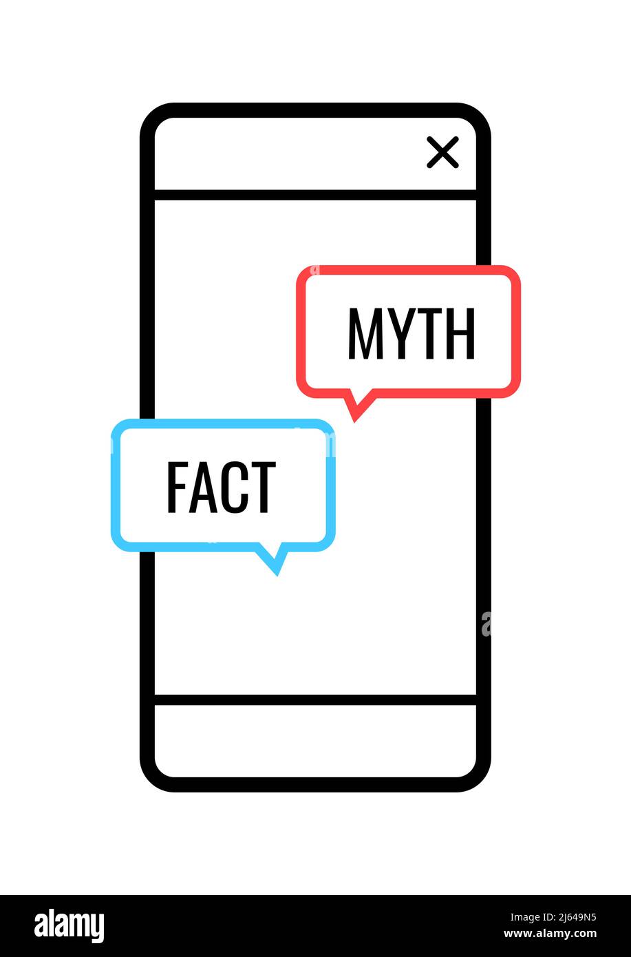 Fact and myth text speech bubble on phone screen. message on mobile ...