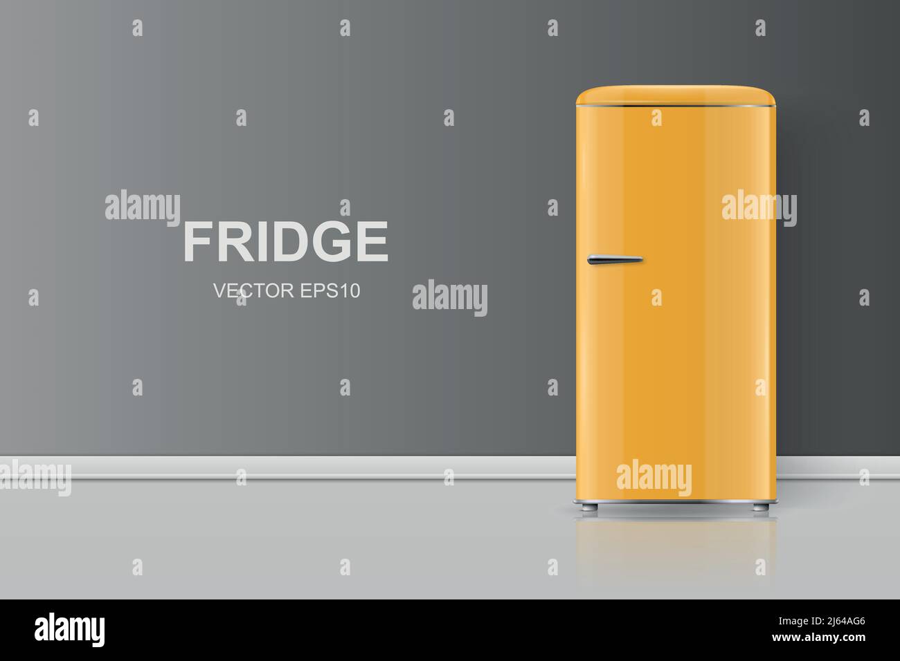 Vector Banner with 3d Realistic Yellow Retro Vintage Fridge Isolated ...