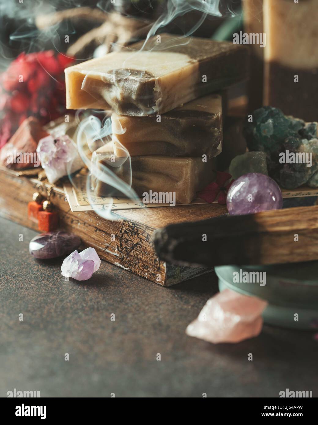 Palo Santo, holy sacred tree stick, burning with aroma smoke. Healthy ...