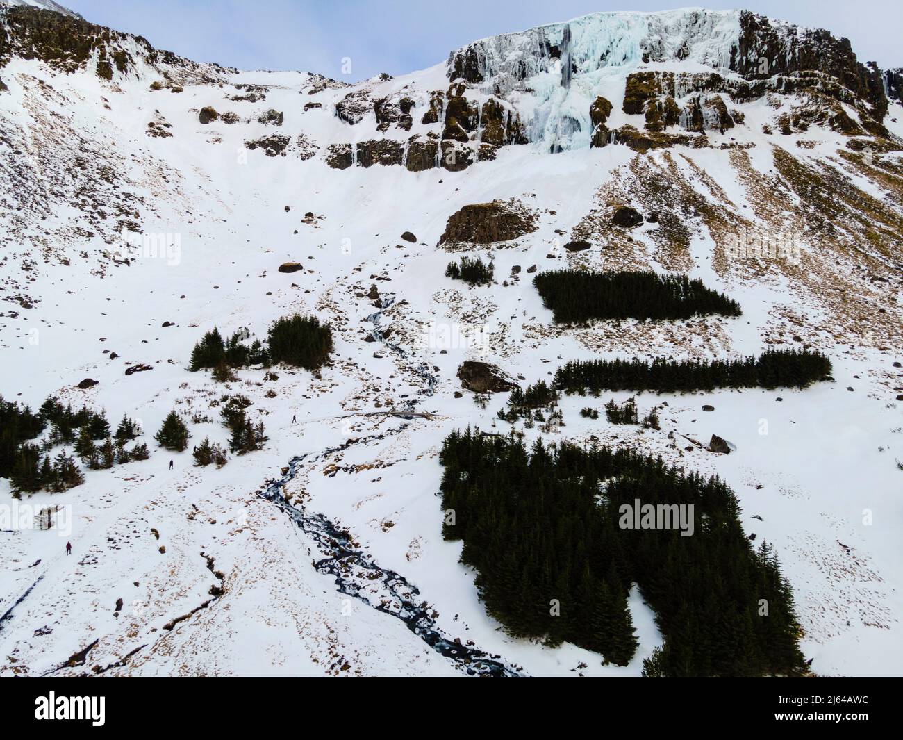 Aerial photograph of Bjarnarfoss waterfall, on the Sn¾fellsnes ...