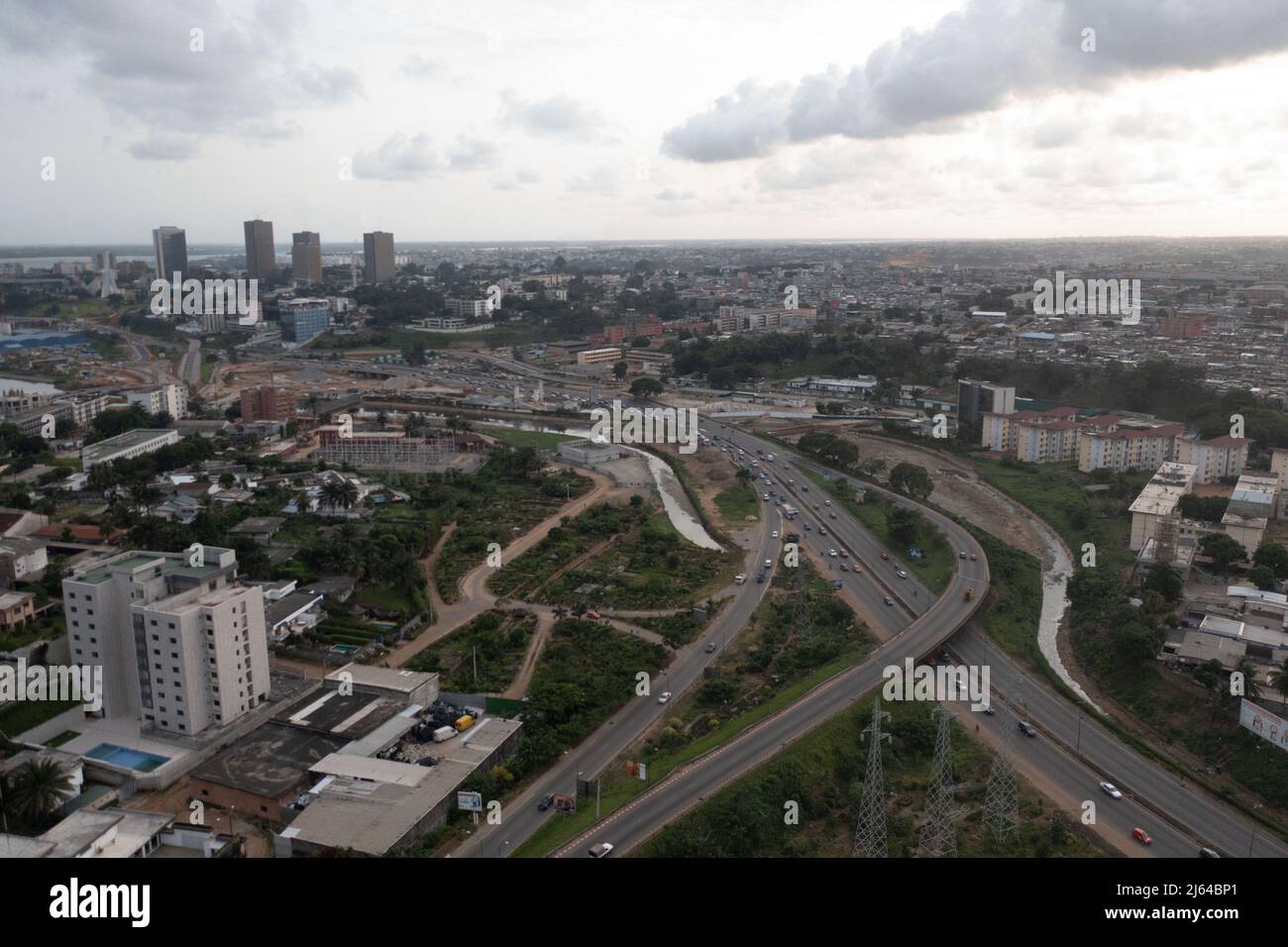 Ivory Coast's drone shot of Abidjan economic capital. The country is ...
