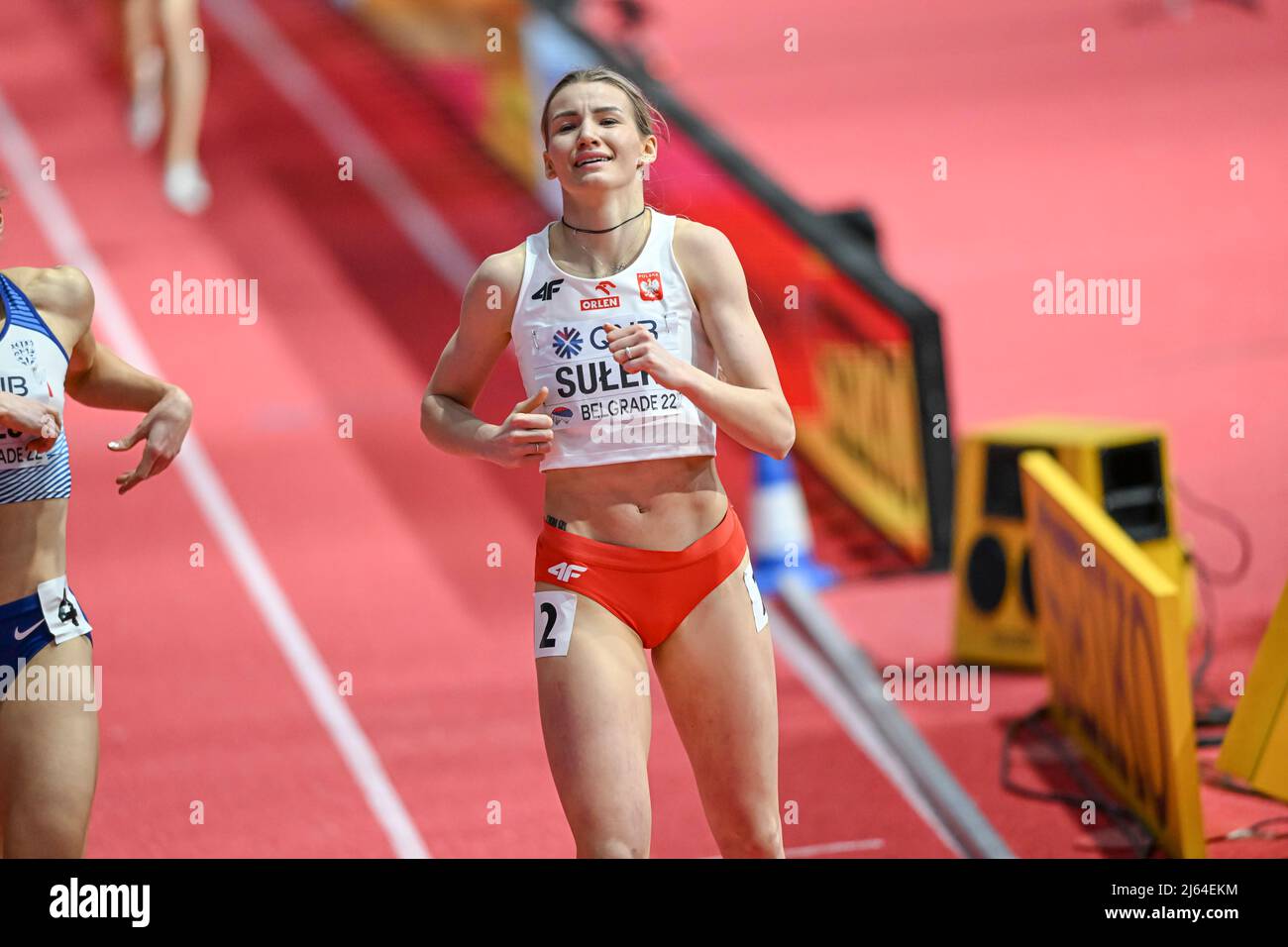 Adrianna Sulek participating in the Belgrade 2022 World Indoor Championships in the 800 meters ...