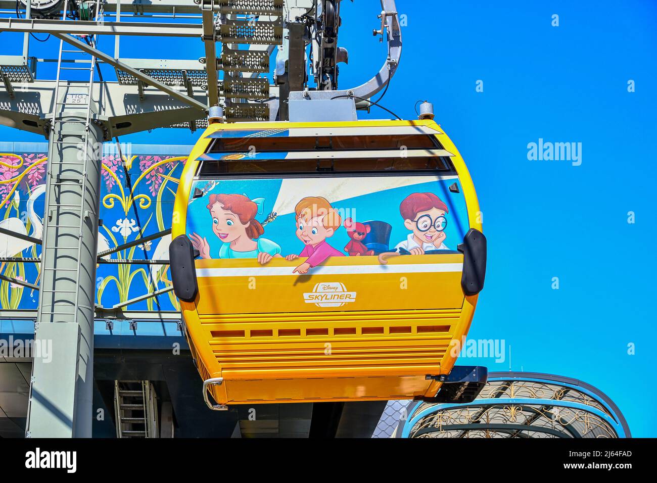 Disney Skyliner cable cars with character wrapping at Disney World ...