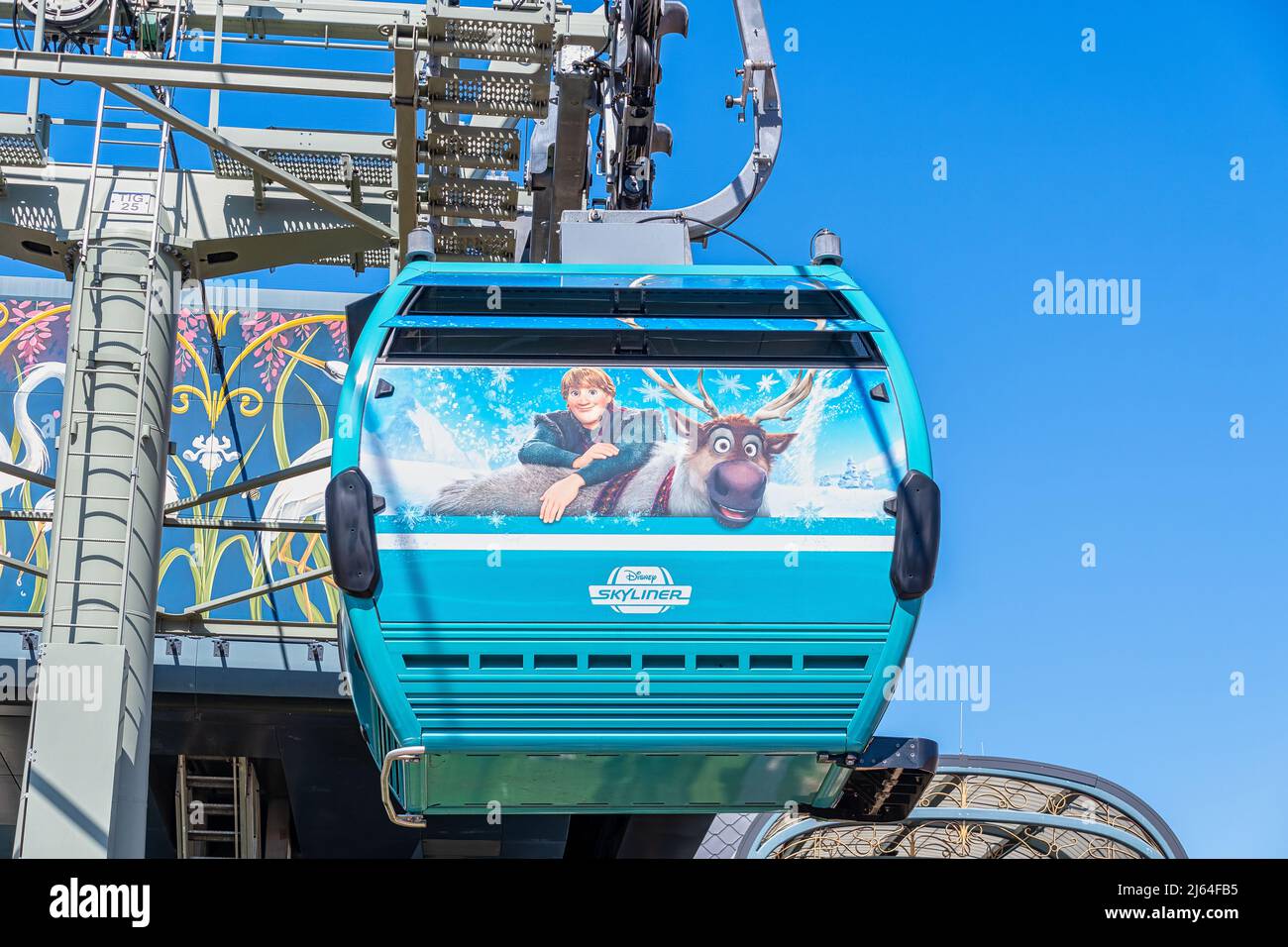 Disney Skyliner cable cars with character wrapping at Disney World ...