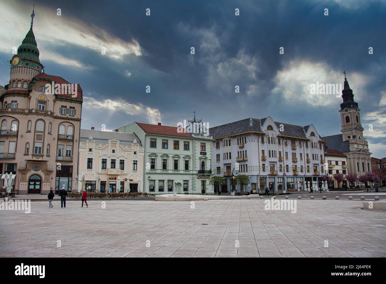 The central square of the city of Oradea. Oradea medieval downtown in ...