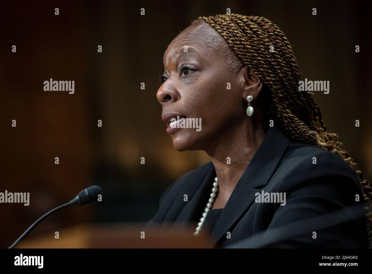 Washington, Vereinigte Staaten. 27th Apr, 2022. Nancy G. Abudu responds ...