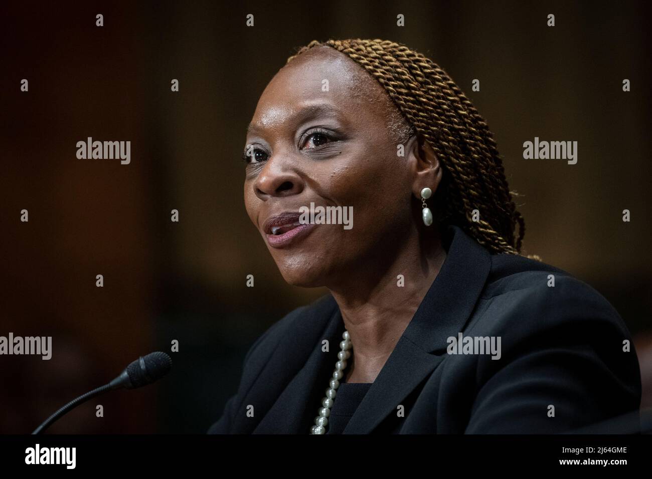 Washington, Vereinigte Staaten. 27th Apr, 2022. Nancy G. Abudu responds ...