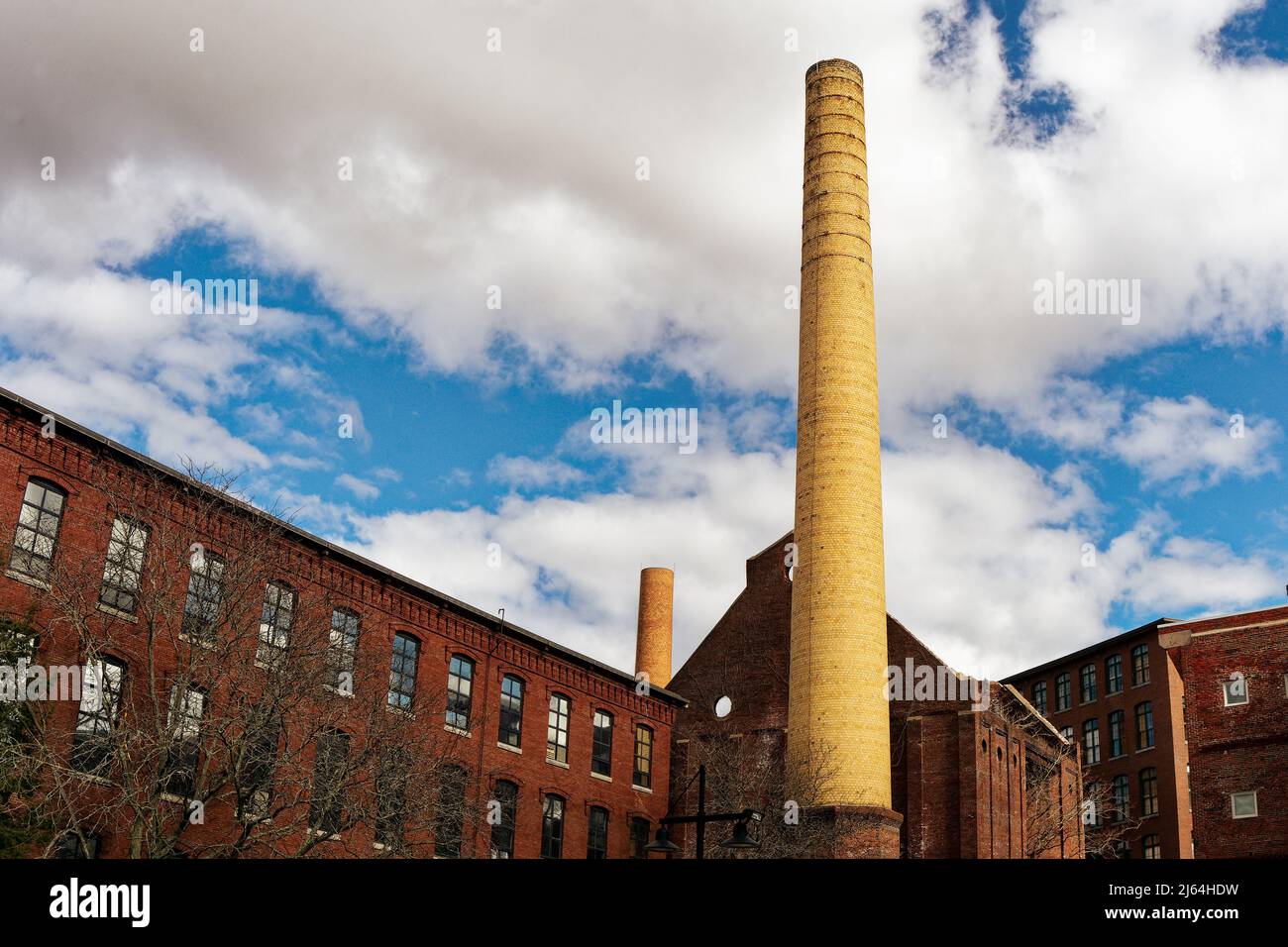 A view of the old Lowell Mills buildings from the parking lot of the ...
