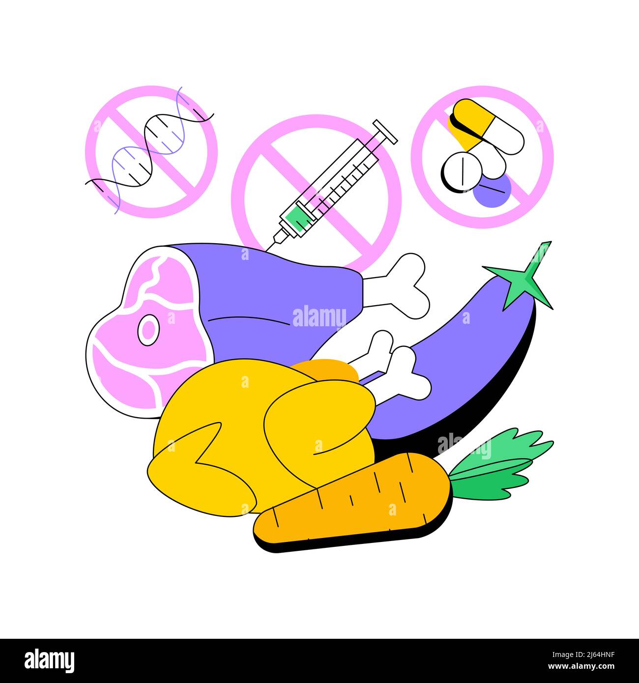 Free from antibiotics hormones GMO foods abstract concept vector ...