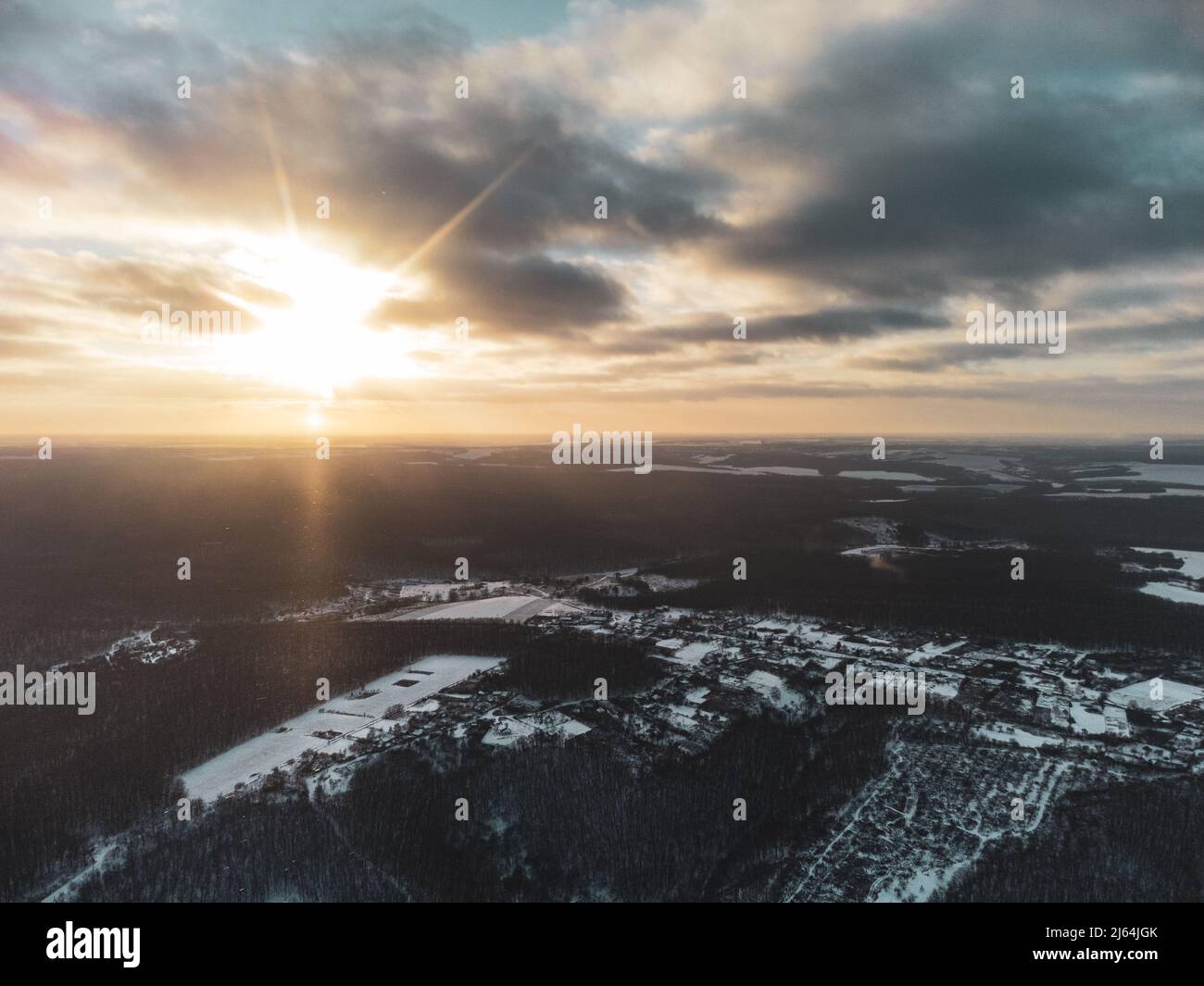 Aerial view snowy forest in hi-res stock photography and images - Alamy