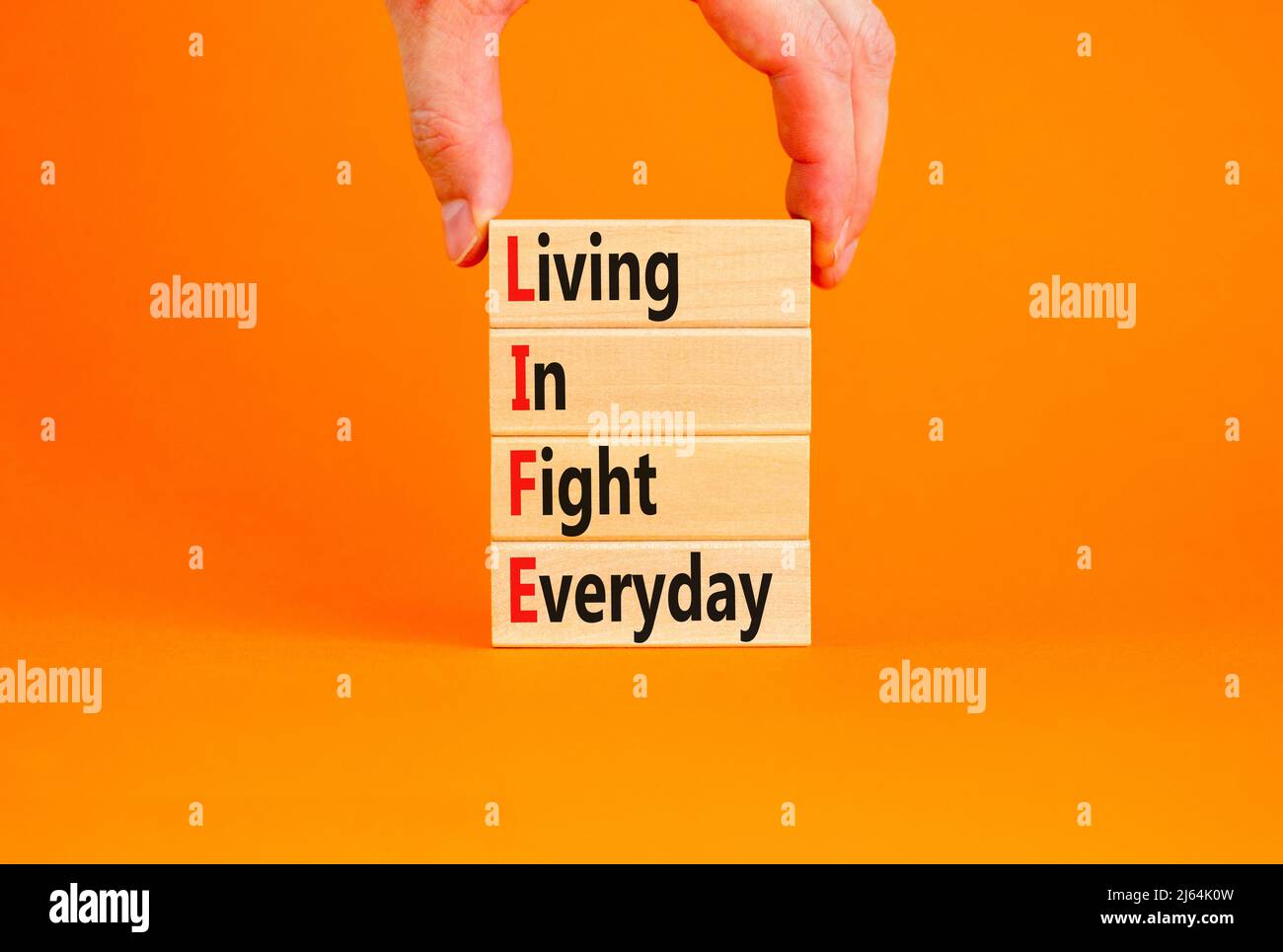 LIFE living in fight everyday symbol. Concept words LIFE living in ...