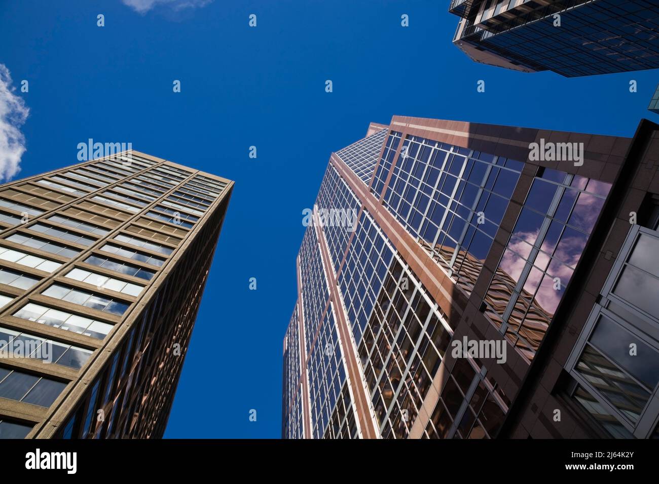Modern architectural office tower buildings against a blue sky ...