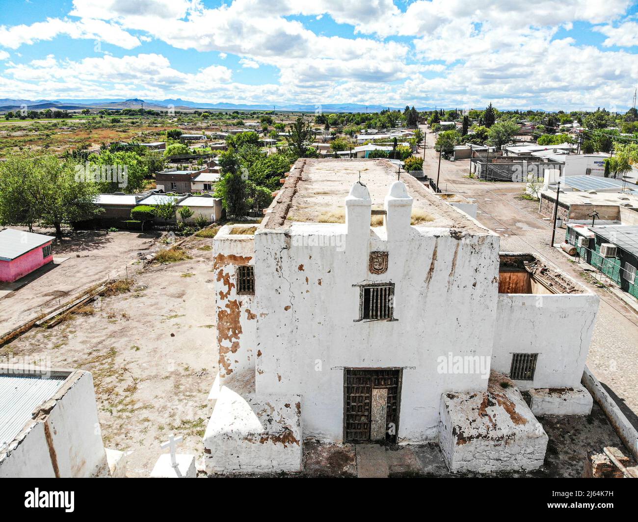 Aerial view of the mission of Nuestra Señora de la Soledad de los Janos ...