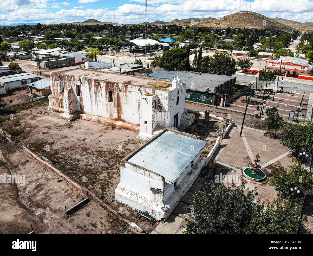 Aerial view of the mission of Nuestra Señora de la Soledad de los Janos ...