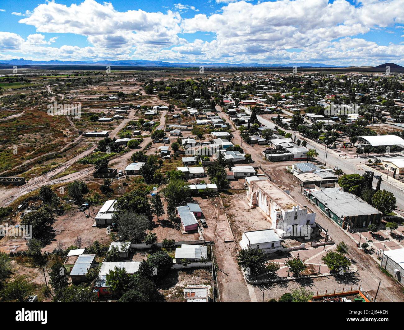 Aerial view of the mission of Nuestra Señora de la Soledad de los Janos ...