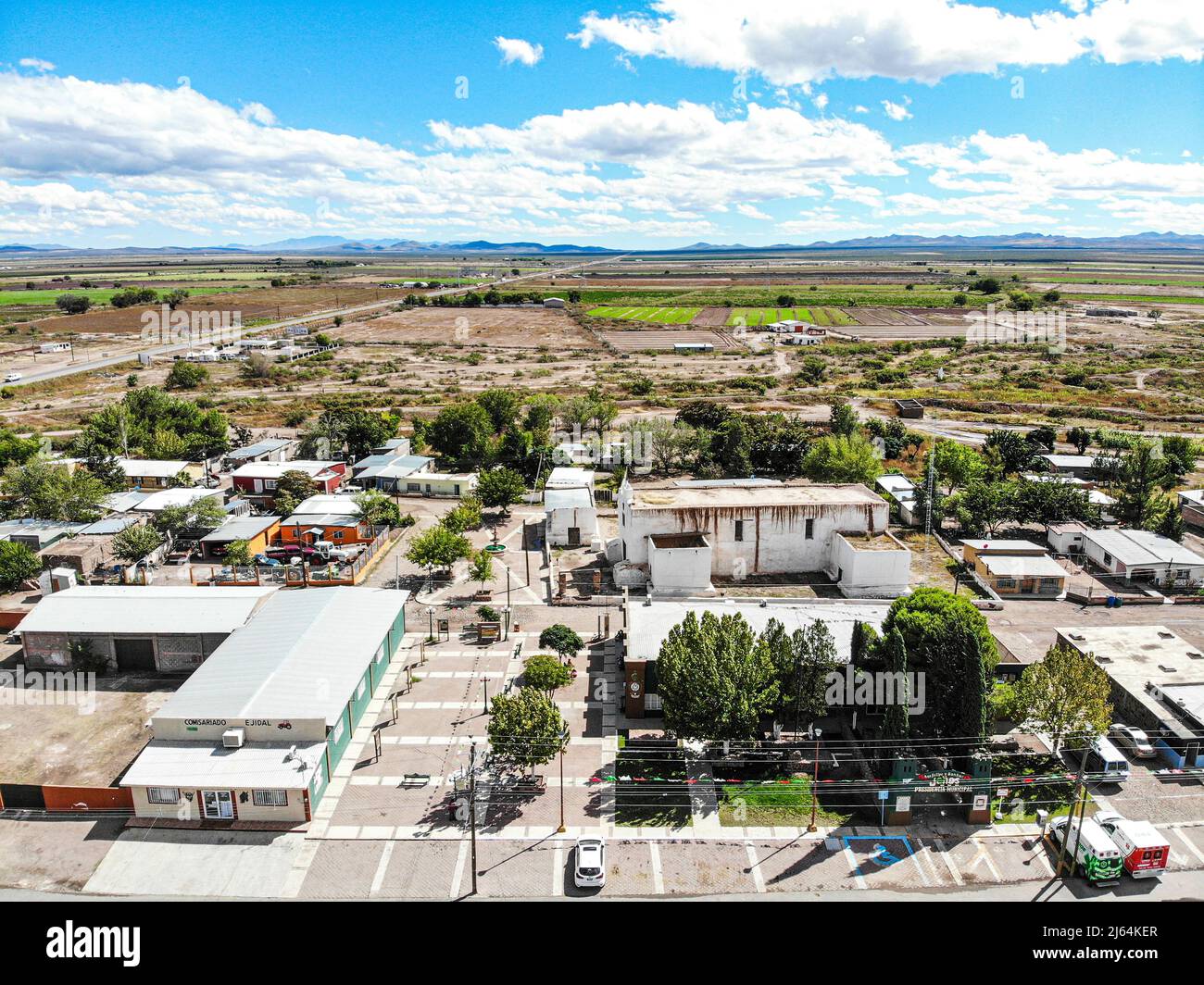 Aerial view of the mission of Nuestra Señora de la Soledad de los Janos ...