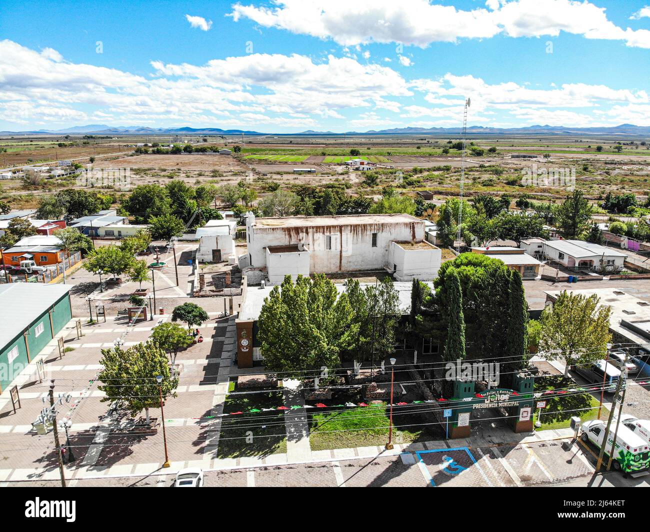Aerial view of the mission of Nuestra Señora de la Soledad de los Janos ...