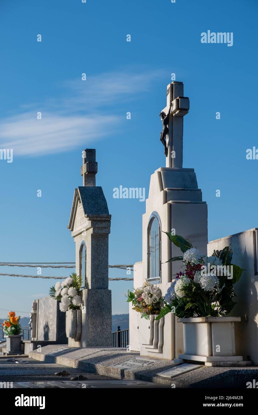 Two tombs of a Catholic cemetery, Galicia. Spain Stock Photo - Alamy
