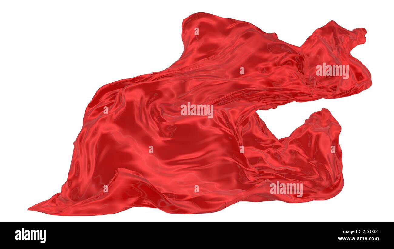 Beautiful flowing fabric flying in the wind. Red wavy silk or satin ...