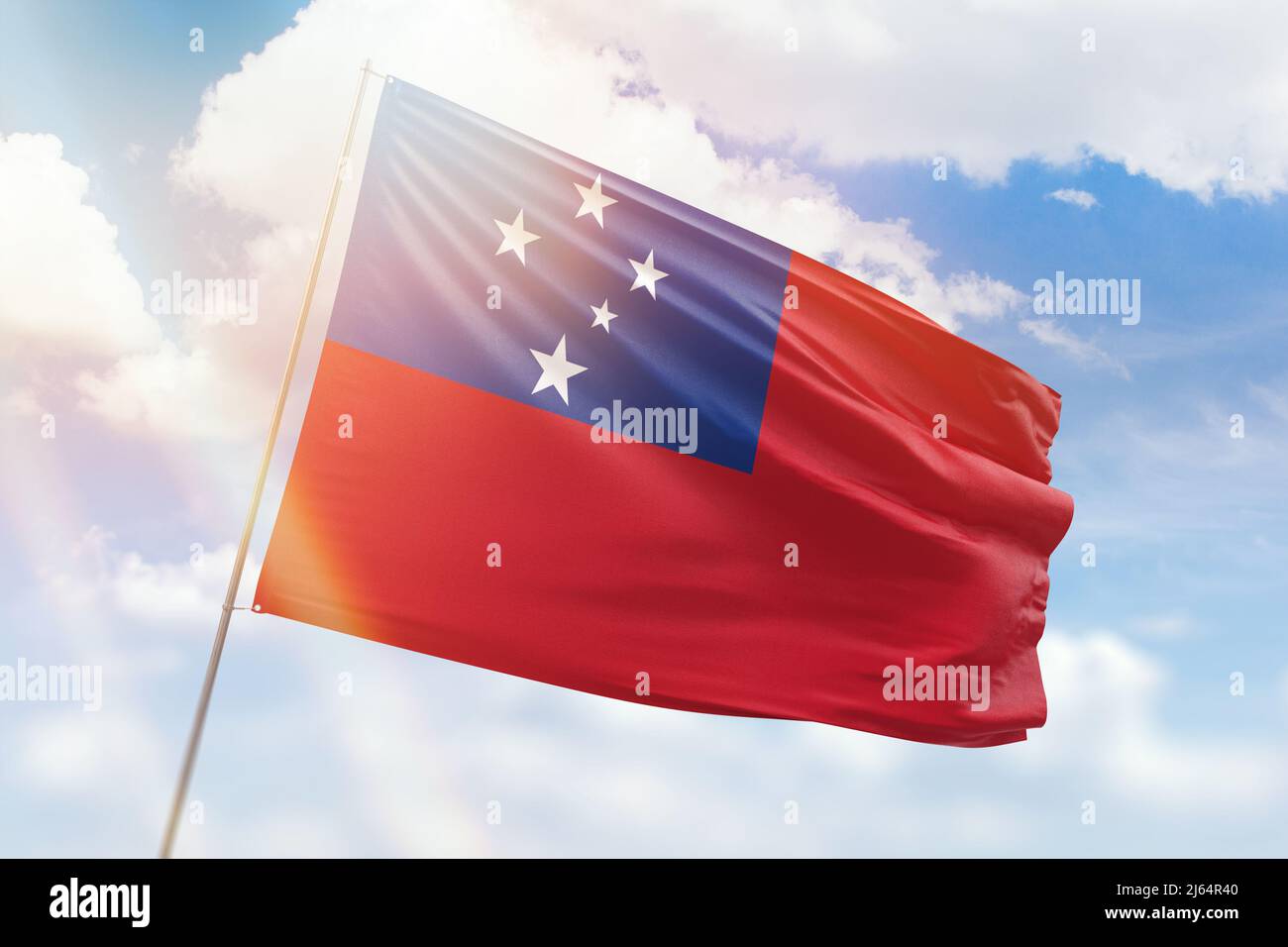 Sunny blue sky and a flagpole with the flag of samoa Stock Photo - Alamy