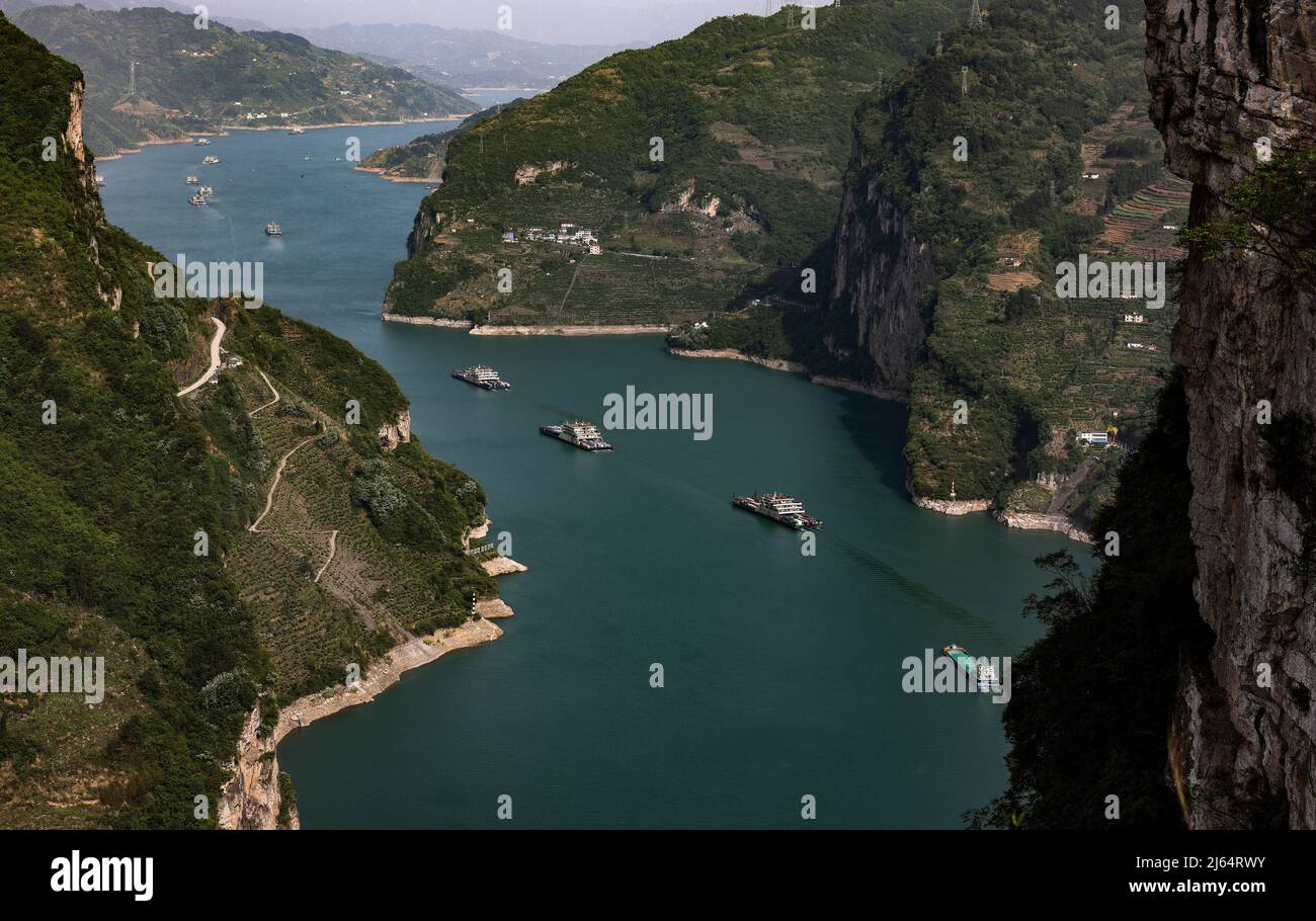 YICHANG, CHINA - APRIL 18, 2022 - Cargo fleets travel on the Xiling ...