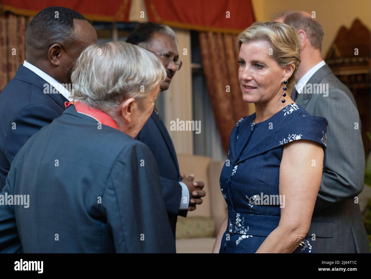 The Earl and the Countess of Wessex talk to recipients during an ...