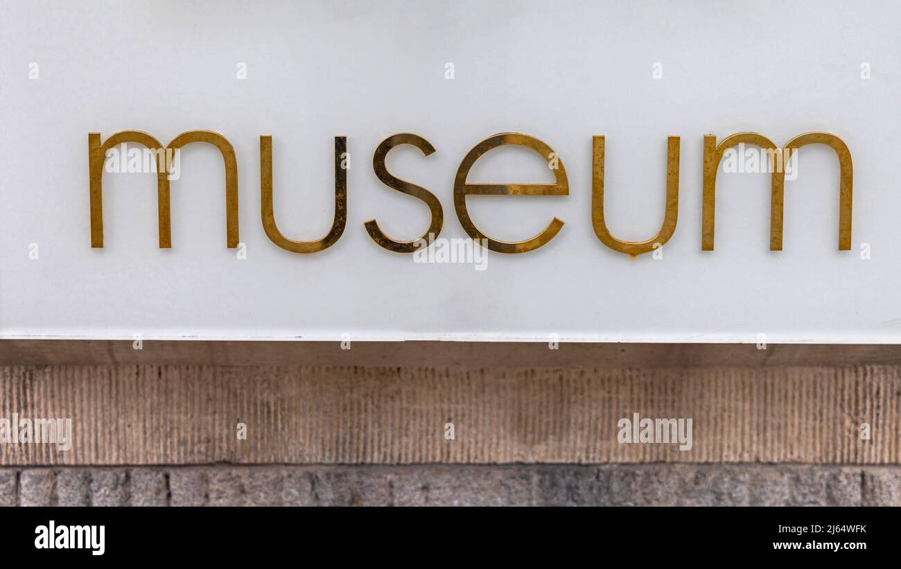 3d Gold Metal Letters Museum Sign at White Background Stock Photo - Alamy