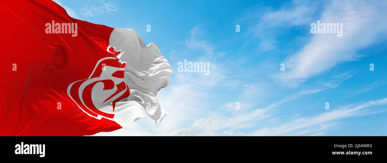 flag of Vendee, France at cloudy sky background on sunset, panoramic ...