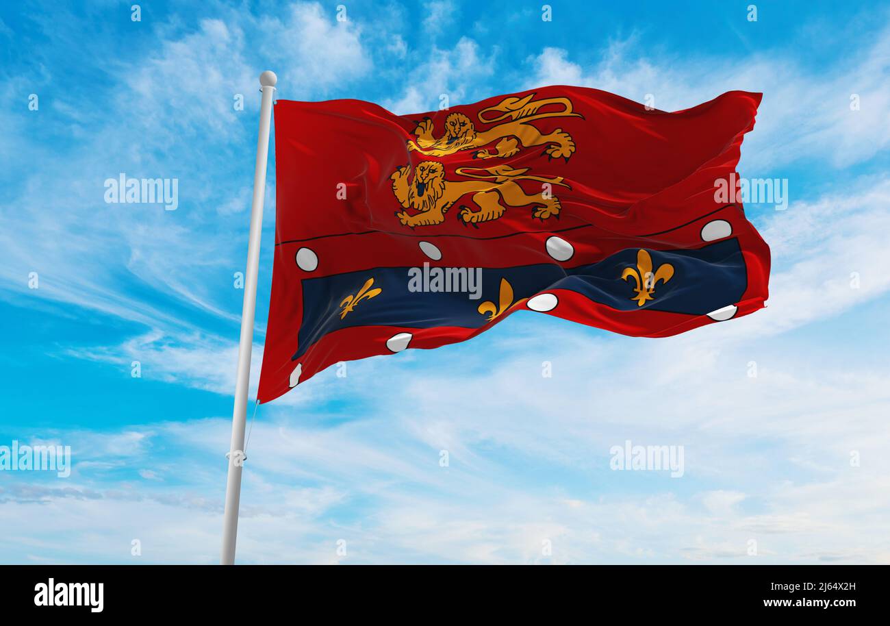 flag of Orne, France at cloudy sky background on sunset, panoramic view ...