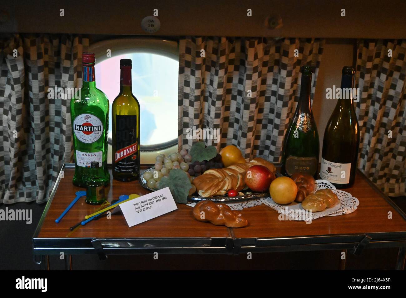 Interior of concorde with table of food and drink, duxford museum Stock ...