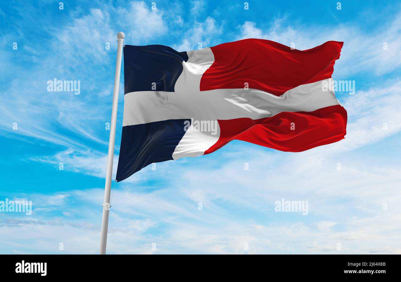 flag of Saar 1947-1956, France at cloudy sky background on sunset ...