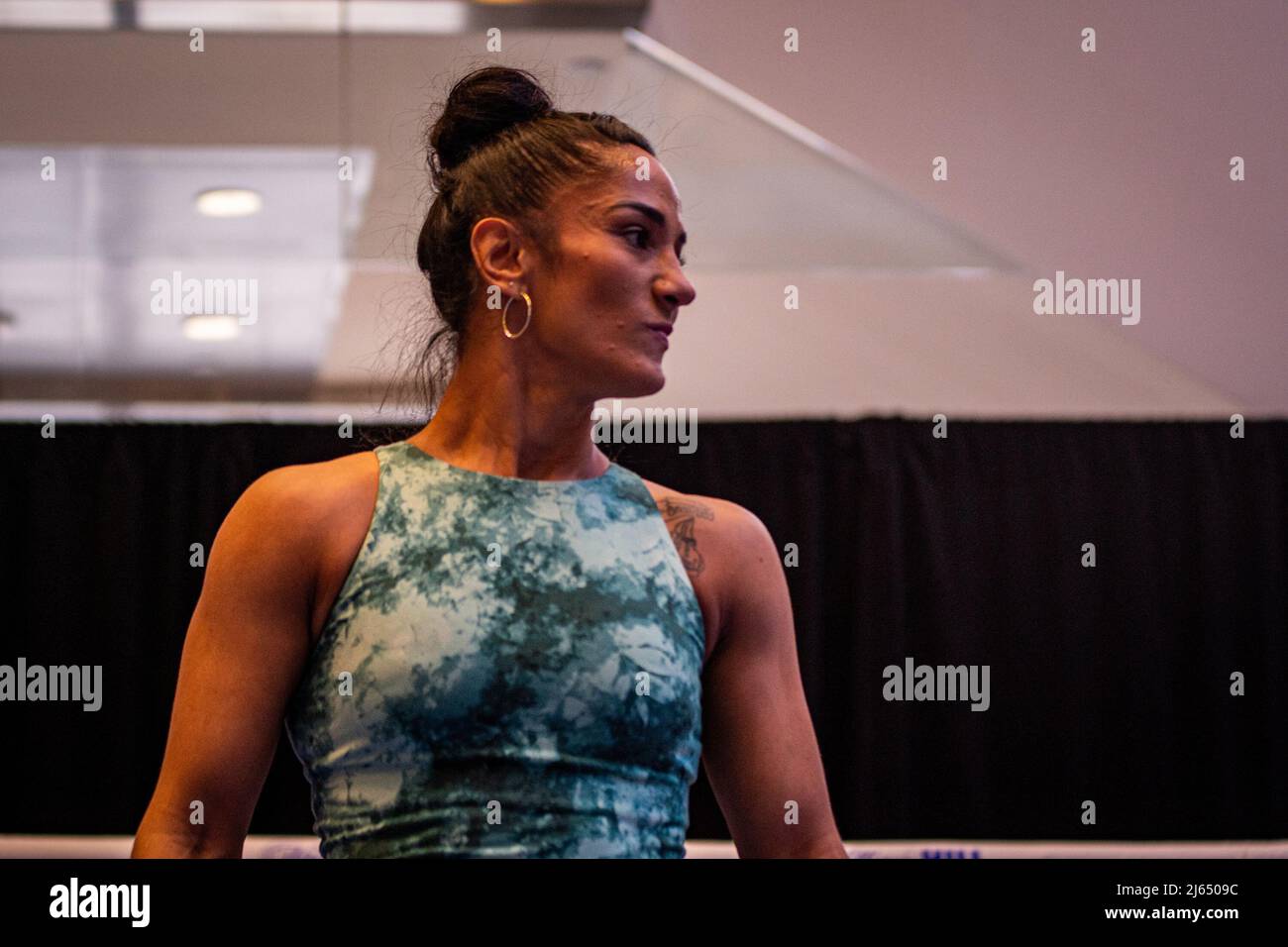 NEW YORK, NY - APRIL 27: Amanda Serrano during open workouts prior to ...