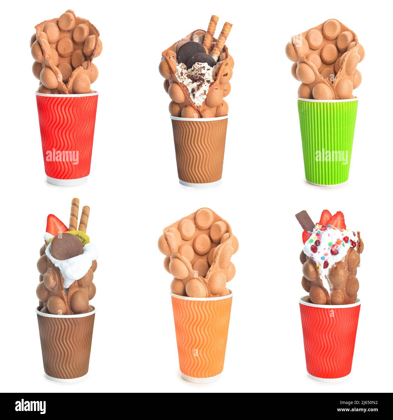 Set of delicious bubble waffles isolated on white Stock Photo - Alamy