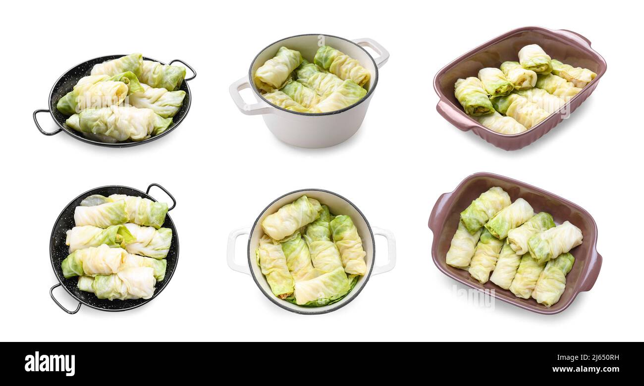 Set of uncooked cabbage rolls on white background Stock Photo - Alamy