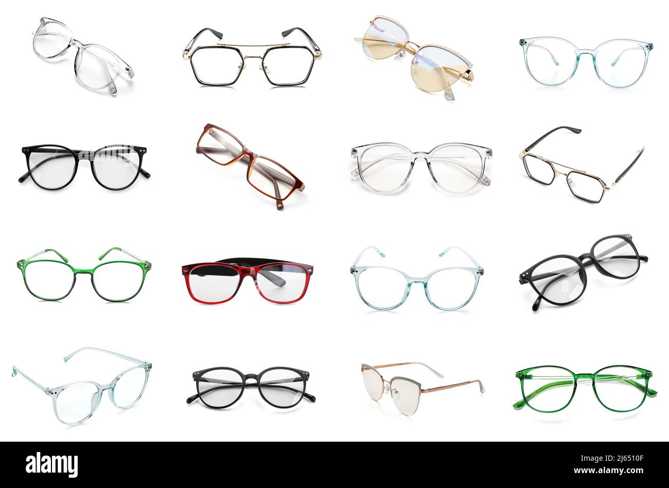 Set of many different eyeglasses isolated on white Stock Photo - Alamy