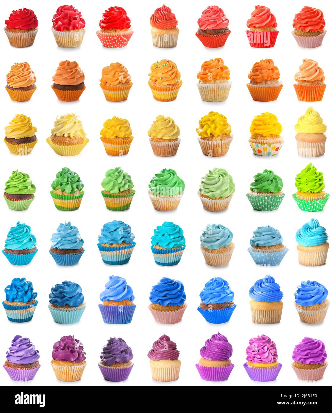Set of colorful cupcakes on white background Stock Photo - Alamy