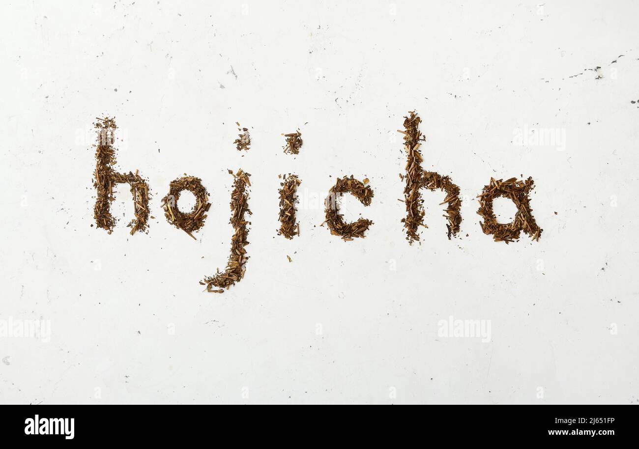 Word HOJICHA made of dried green tea on light background Stock Photo ...