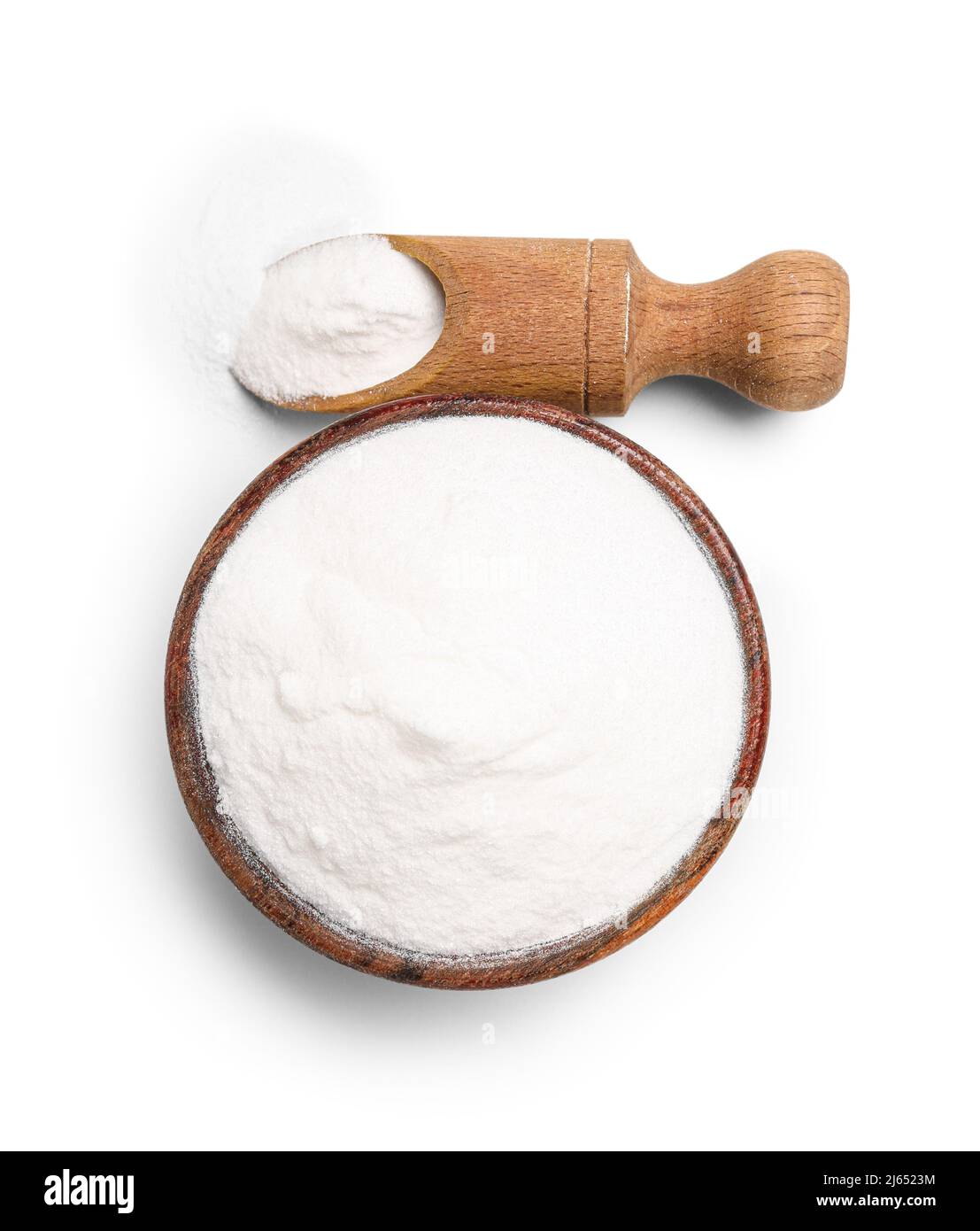 Bowl of baking soda and scoop on white background Stock Photo - Alamy