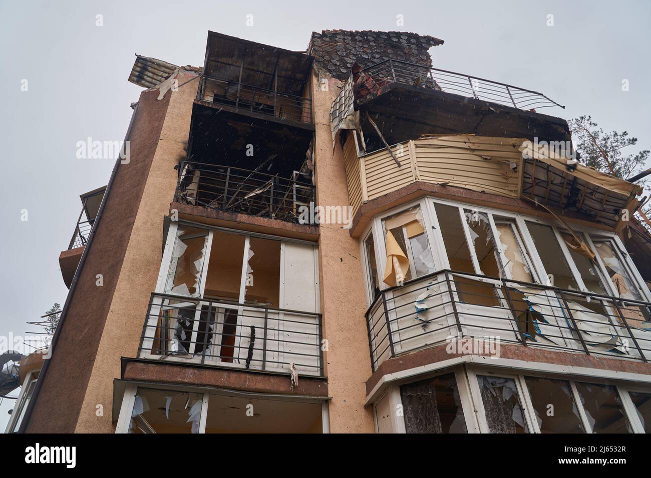 War of Russia against Ukraine. A residential building damaged by an ...
