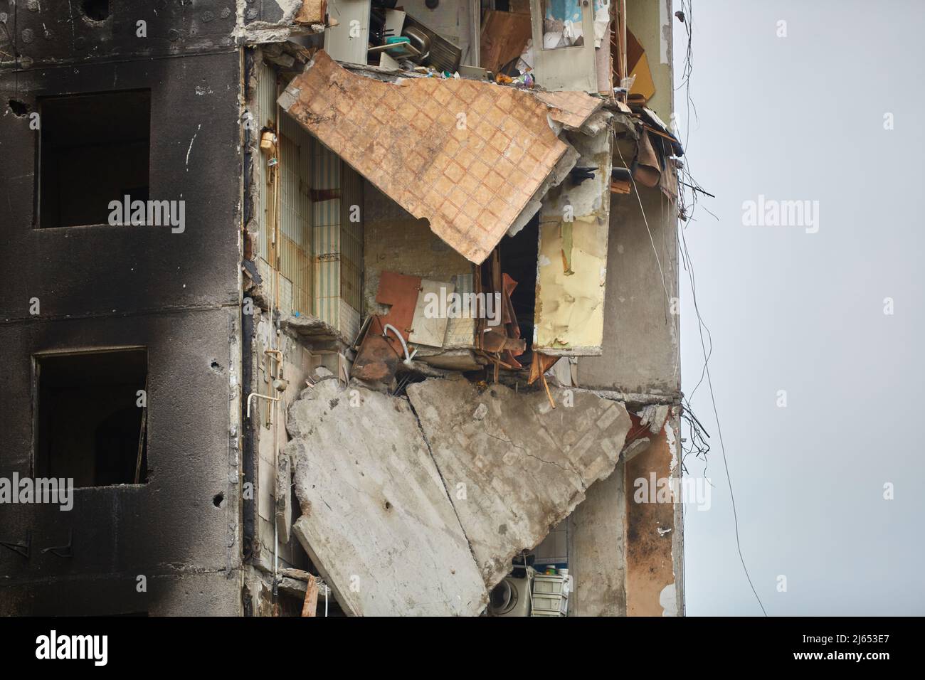 War of Russia against Ukraine. A residential building damaged by an ...